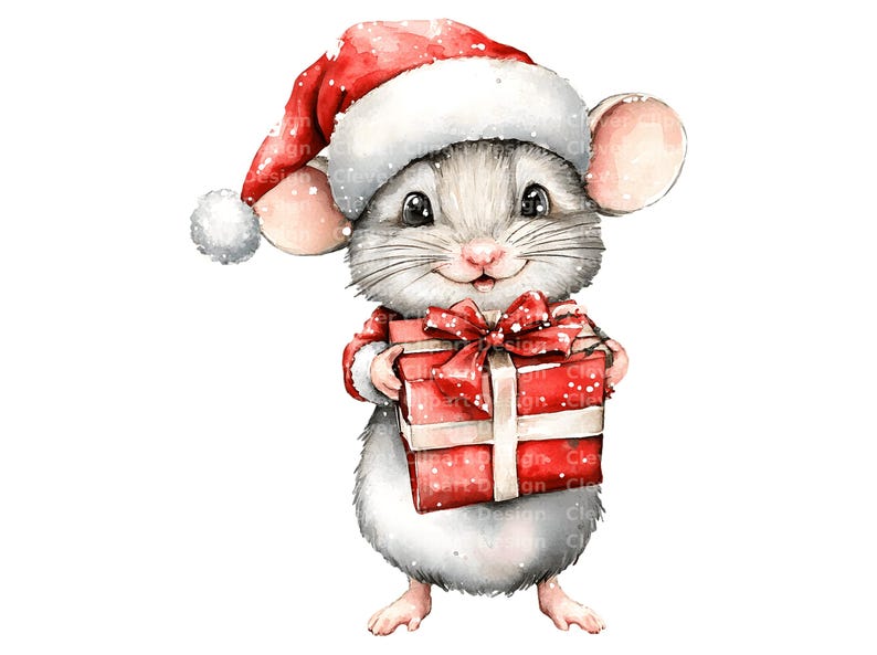 10 Christmas Mouse Clipart - Watercolor Holiday Mice PNG Bundle - Etsy