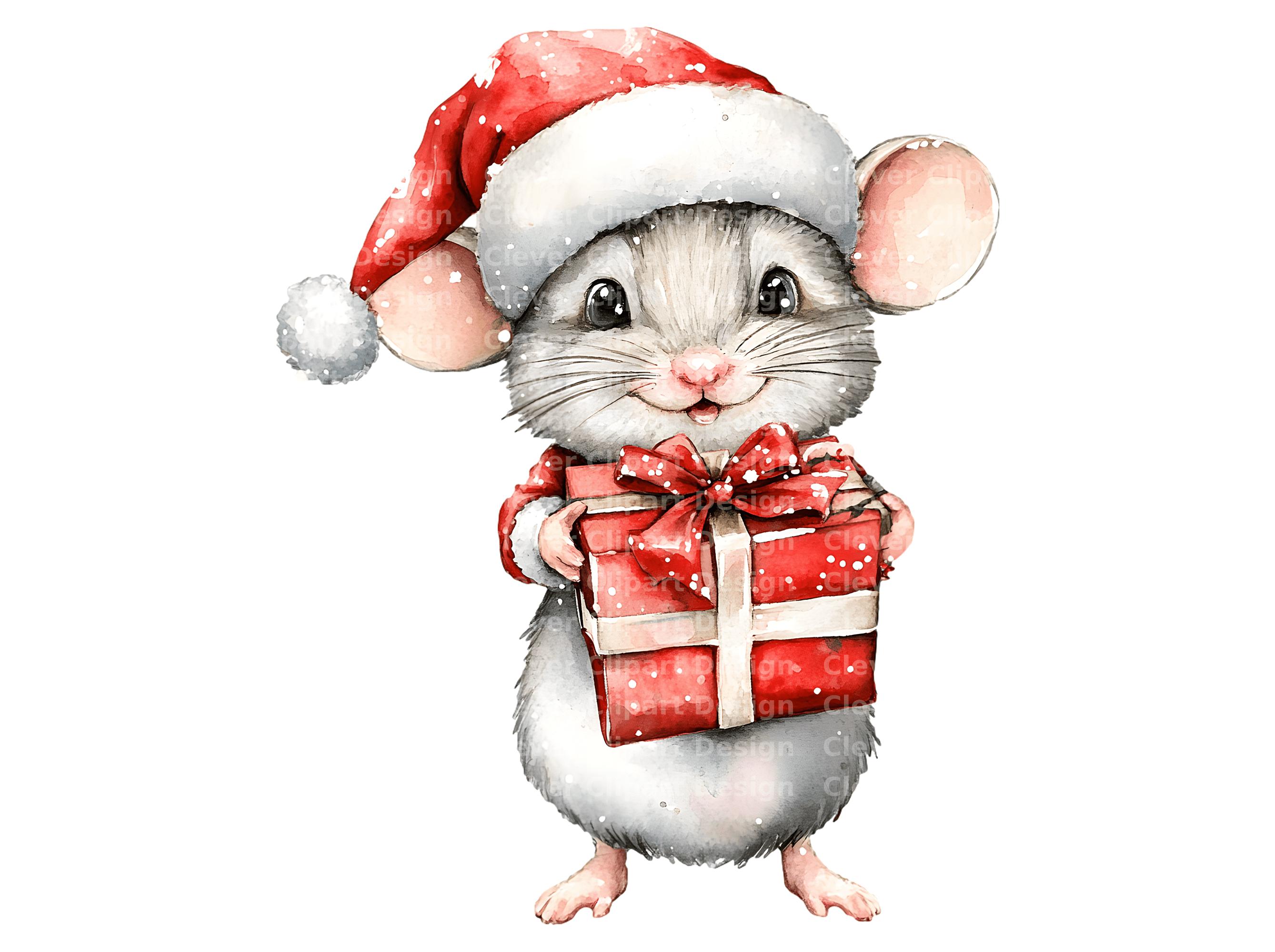10 Christmas Mouse Clipart - Watercolor Holiday Mice PNG Bundle - Etsy