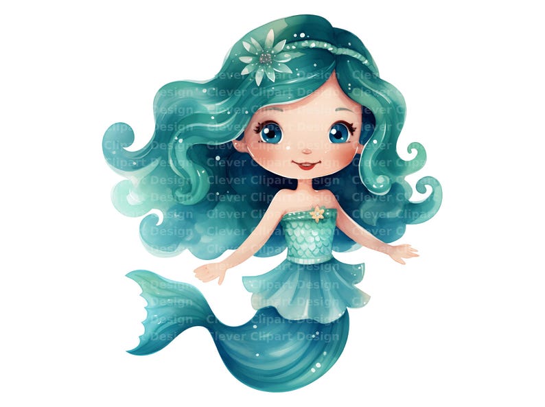 10 Cute Mermaid Clipart, Cartoon Mermaid PNG, Sea Siren Clipart ...