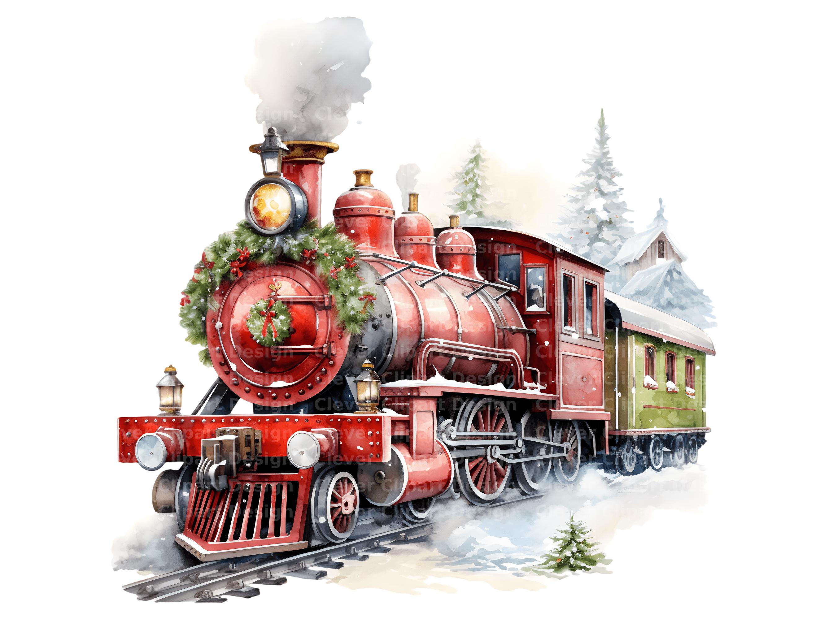 10 Winter Train Clipart, Christmas Train PNG, Festive Steam Train ...