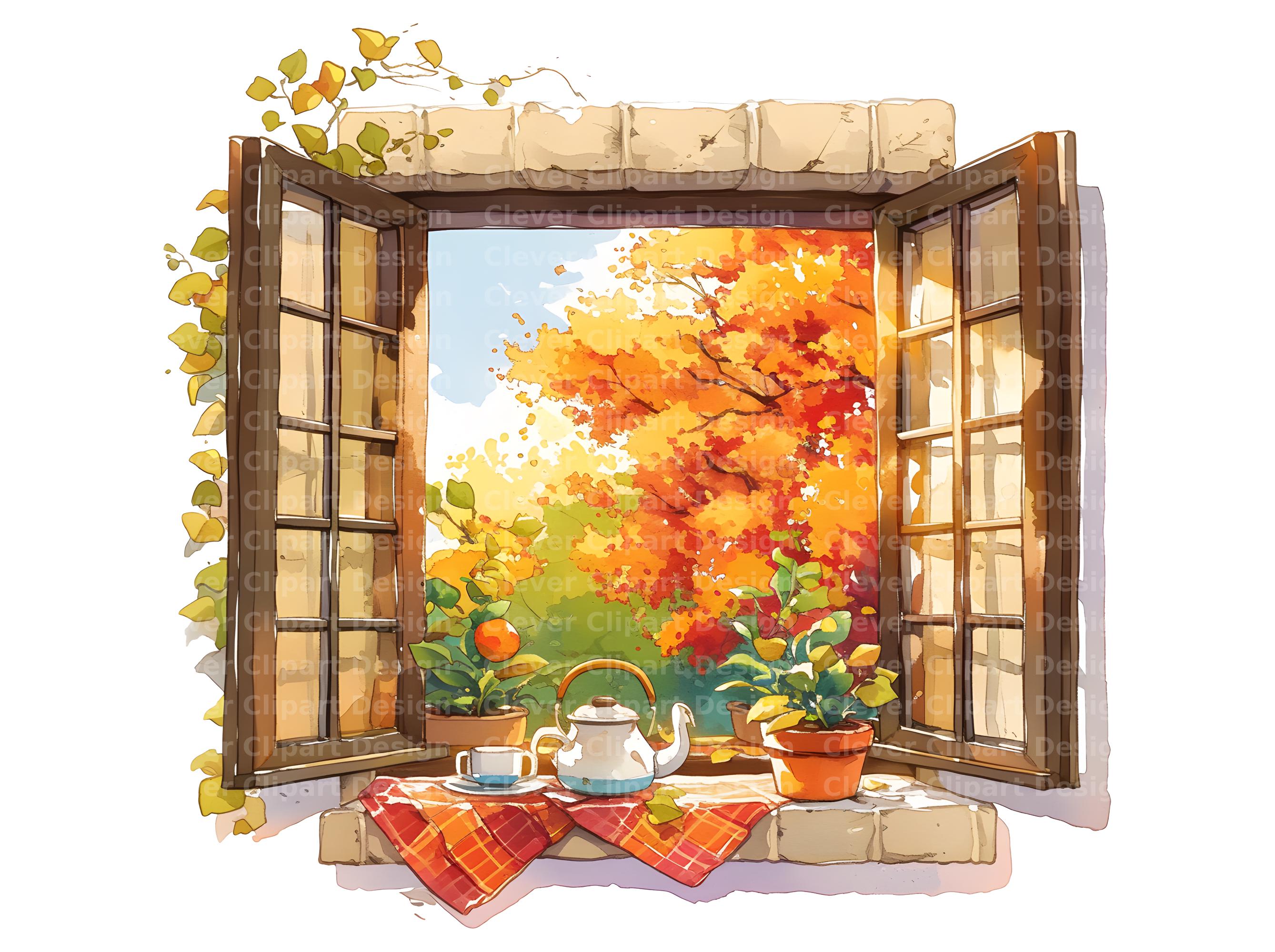 10 Autumn Window Clipart, Fall Window Clipart, Autumn Window PNG, Fall ...