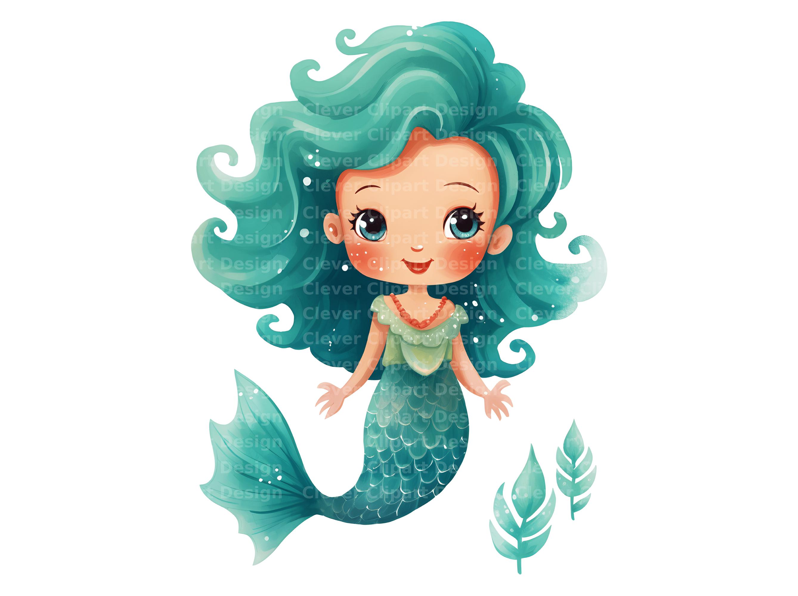 10 Cute Mermaid Clipart, Cartoon Mermaid PNG, Sea Siren Clipart ...