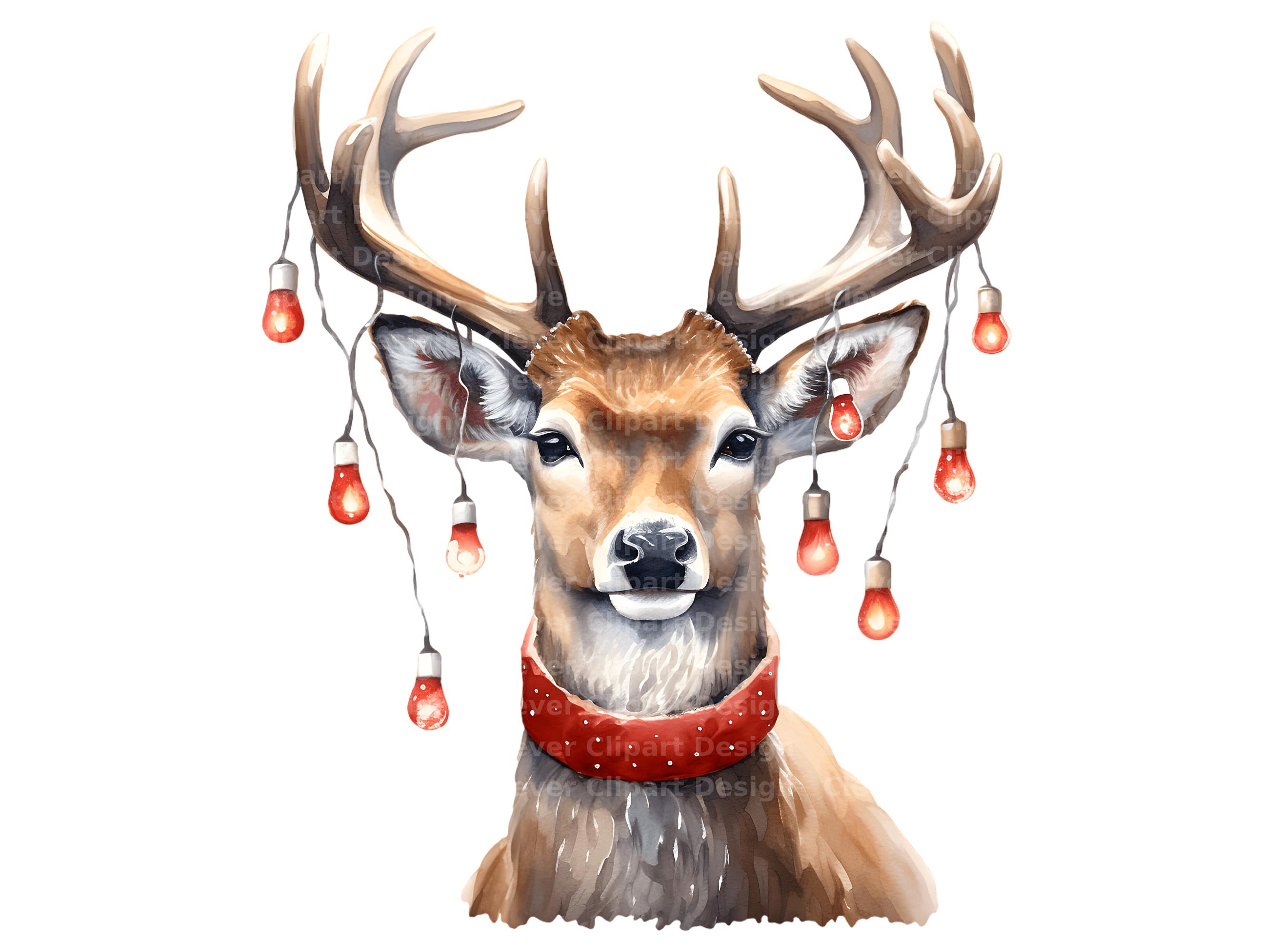10 Christmas Deer Clipart, Deer With Santa Hat, Raindeer Clipart ...