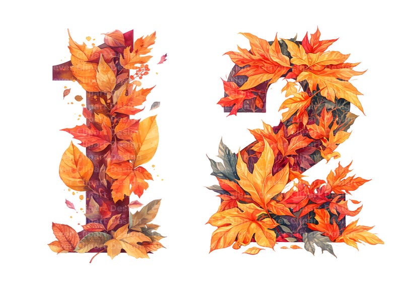 Fall Digits Clipart, Leaf Numbers PNG, Autumn Numbers, Leaf Digits PNG ...