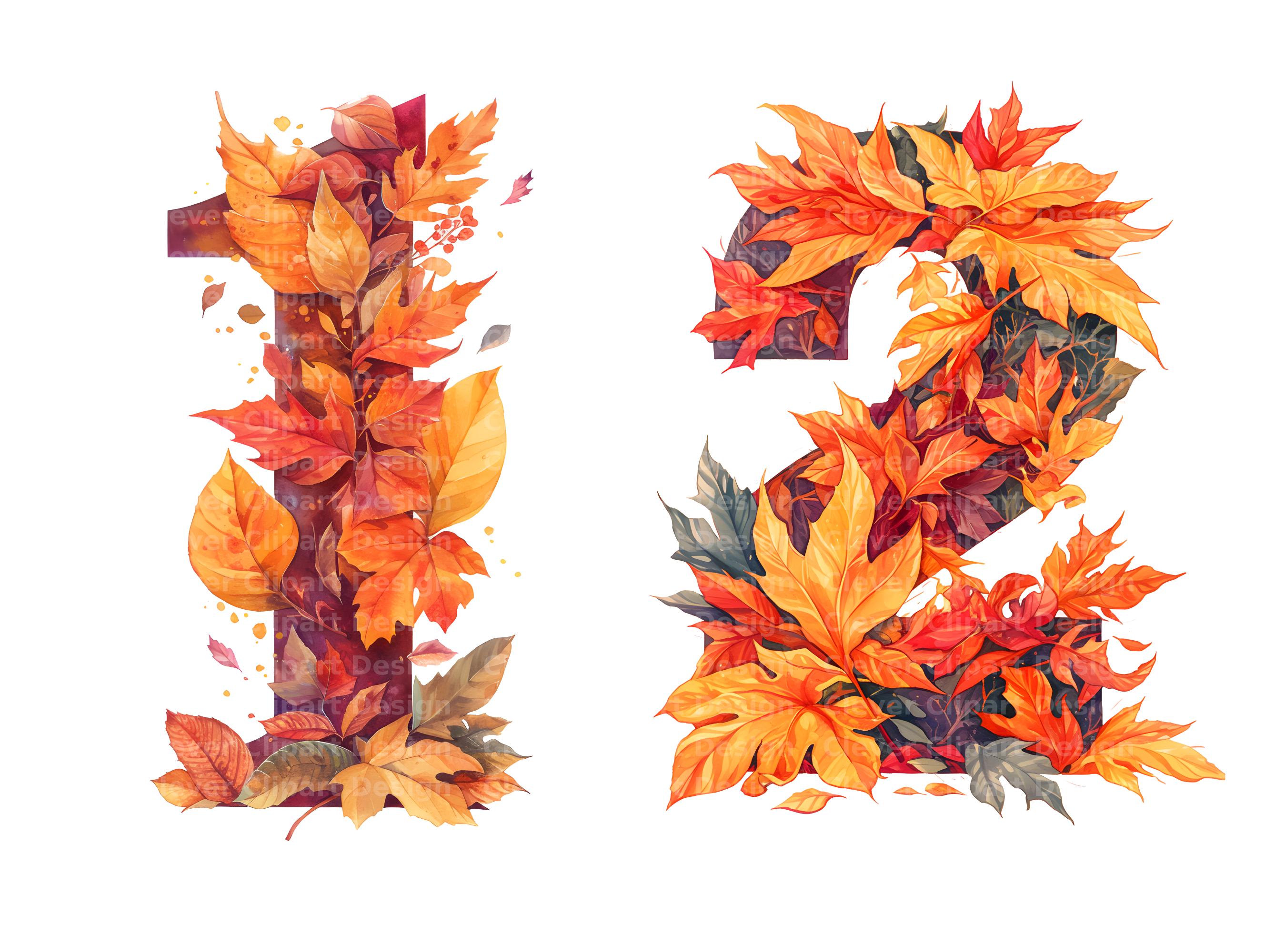 Fall Digits Clipart, Leaf Numbers PNG, Autumn Numbers, Leaf Digits PNG ...