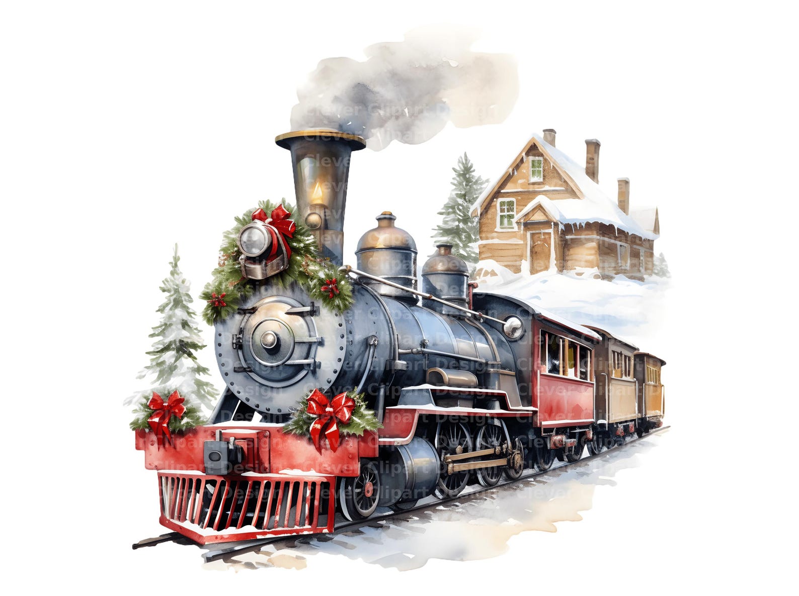 10 Winter Train Clipart, Christmas Train PNG, Festive Steam Train ...