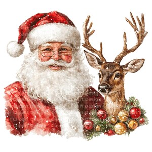 10 Santa and Reindeer Clipart - Watercolor Christmas PNG Bundle - Etsy