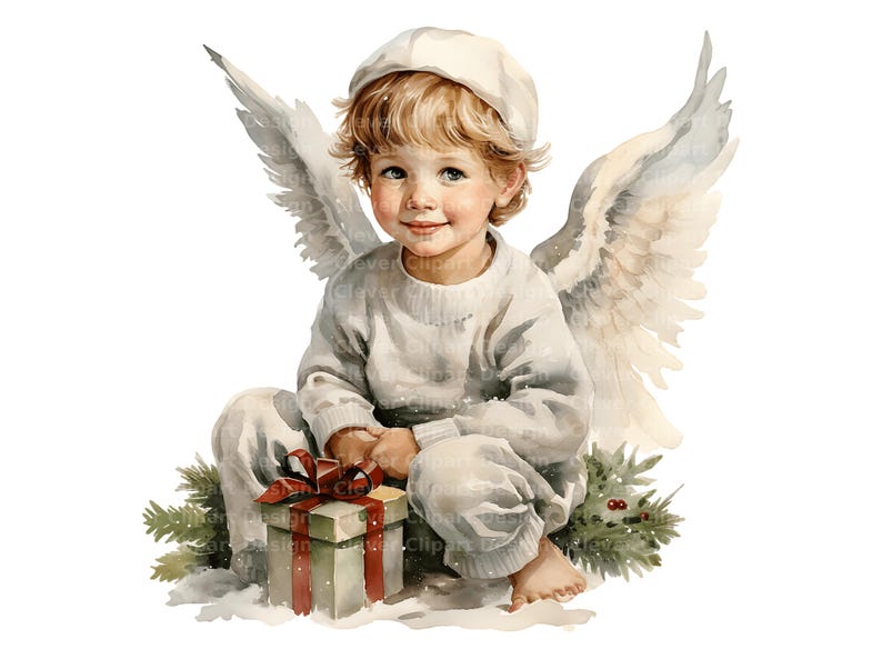 10 Angel Boy Clipart - Watercolor Christmas Angel (PNG/JPG Digital ...