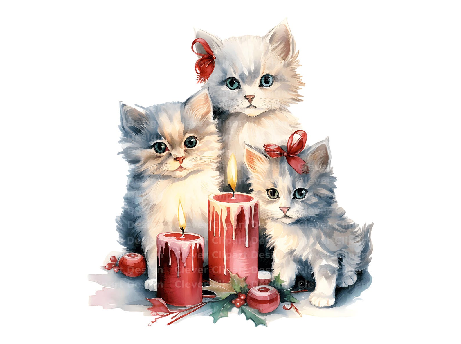 10 Christmas Cat Clipart - Watercolor Kittens Family PNG Bundle - Etsy