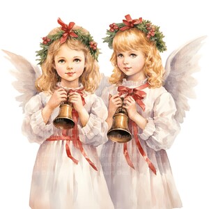 10 Christmas Angels Clipart, Angels With Bells, Christmas Card Art ...