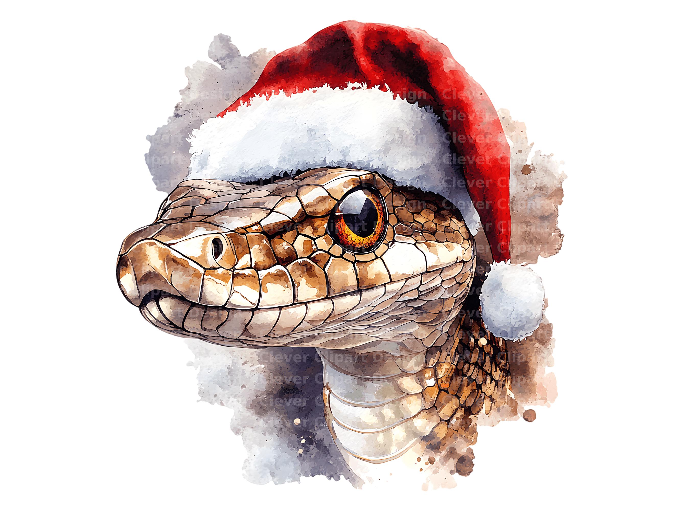 10 Christmas Snake Clipart, Snake Christmas Card Art, Snake in Santa ...