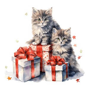 10 Christmas Cat Clipart - Watercolor Kittens Family PNG Bundle - Etsy