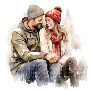 10 Winter Couple Clipart - Watercolor Winter Scene PNG Bundle - Etsy