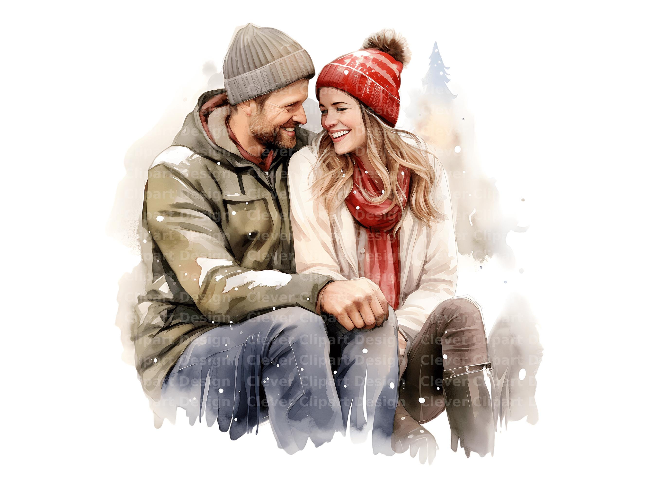 10 Winter Couple Clipart - Watercolor Winter Scene PNG Bundle - Etsy