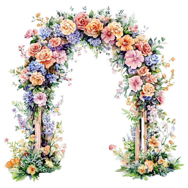 10 Floral Archway Clipart - Watercolor Wedding Arch With Flowers ...