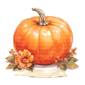 10 Halloween Pumpkin Clipart, Watercolor Halloween Pumpkin, Halloween ...