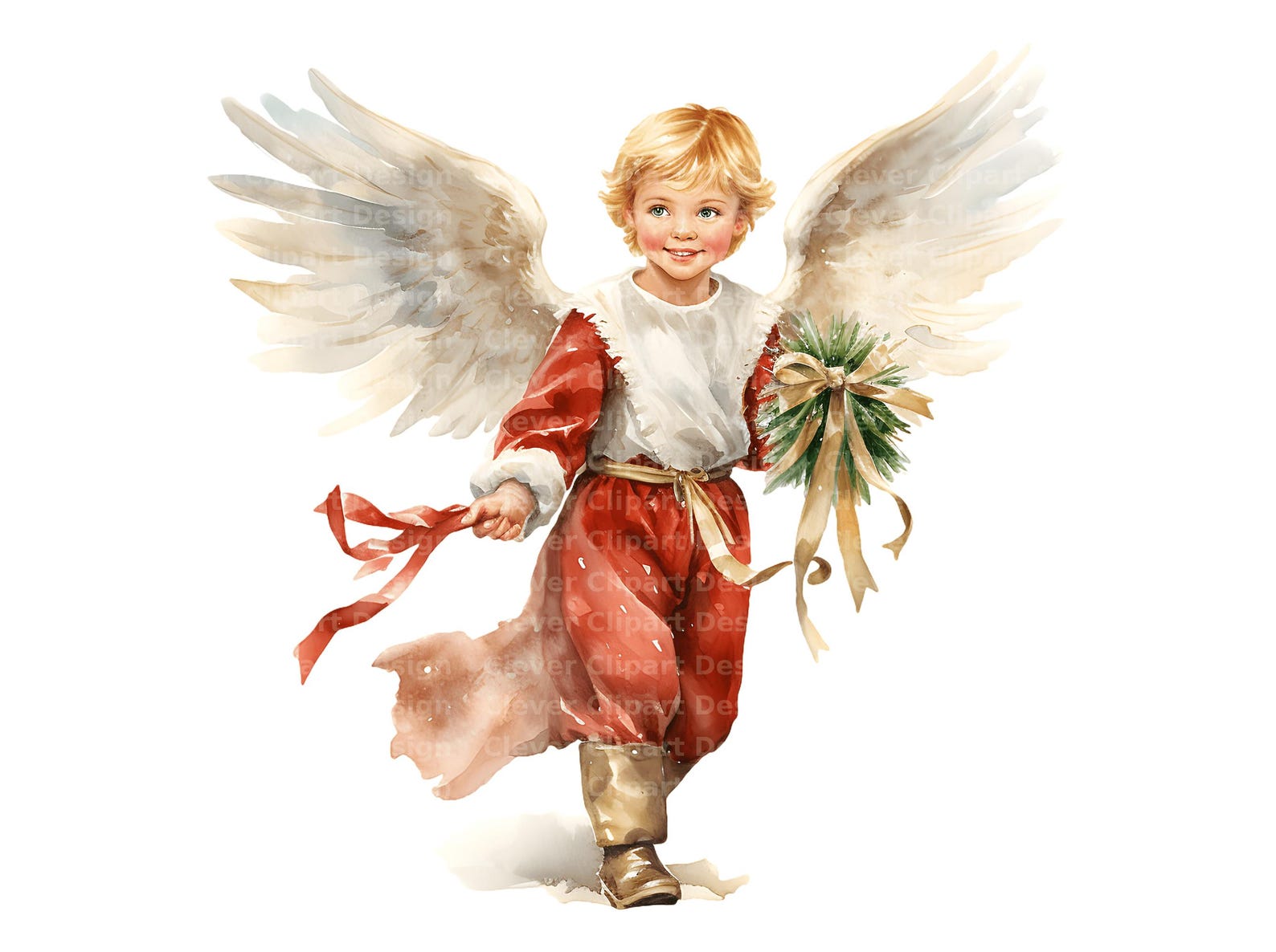 10 Angel Boy Clipart - Watercolor Christmas Angel (PNG/JPG Digital ...