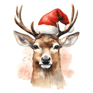 10 Christmas Deer Clipart, Deer With Santa Hat, Raindeer Clipart ...