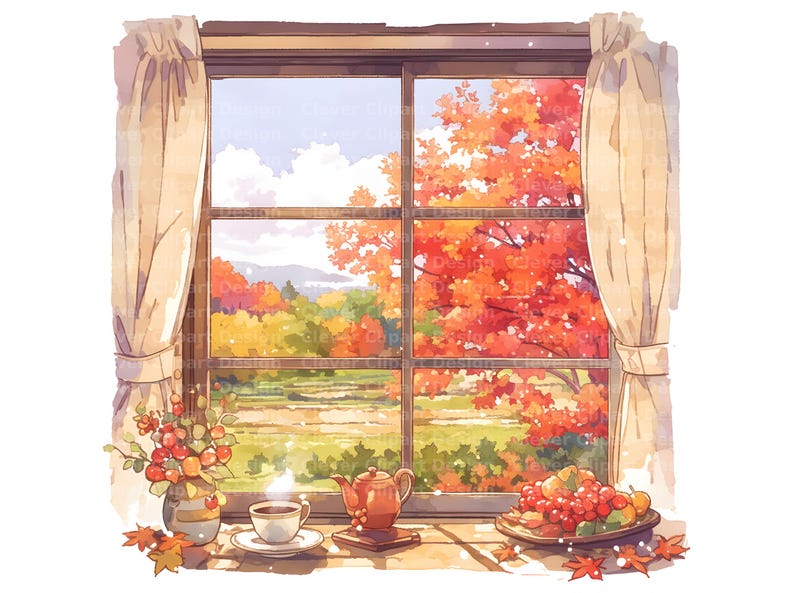 10 Autumn Window Clipart, Fall Window Clipart, Autumn Window PNG, Fall ...