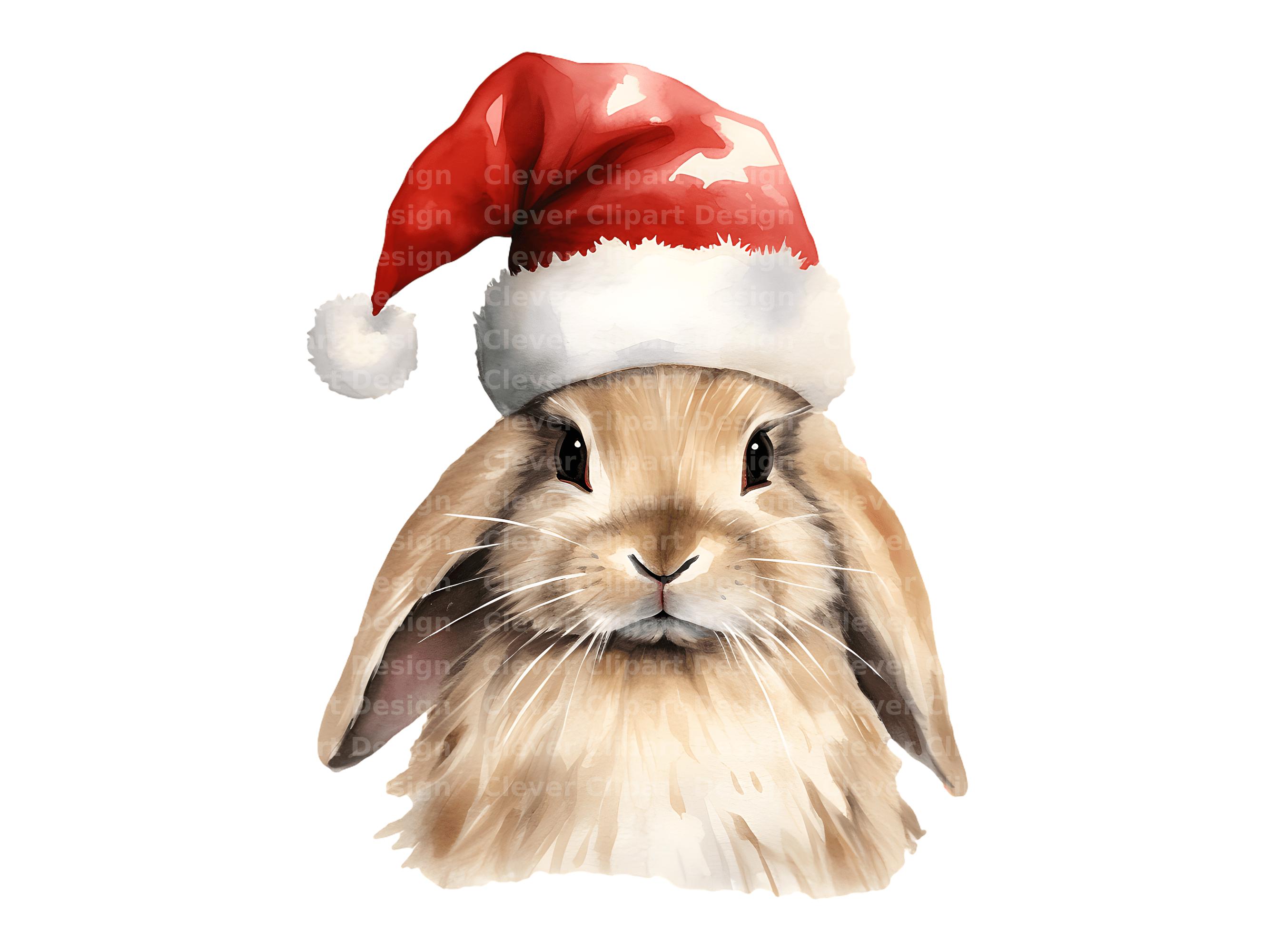 10 Fluffy Christmas Bunny Clipart, Bunny in Santa Hat, Christmas Bunny ...