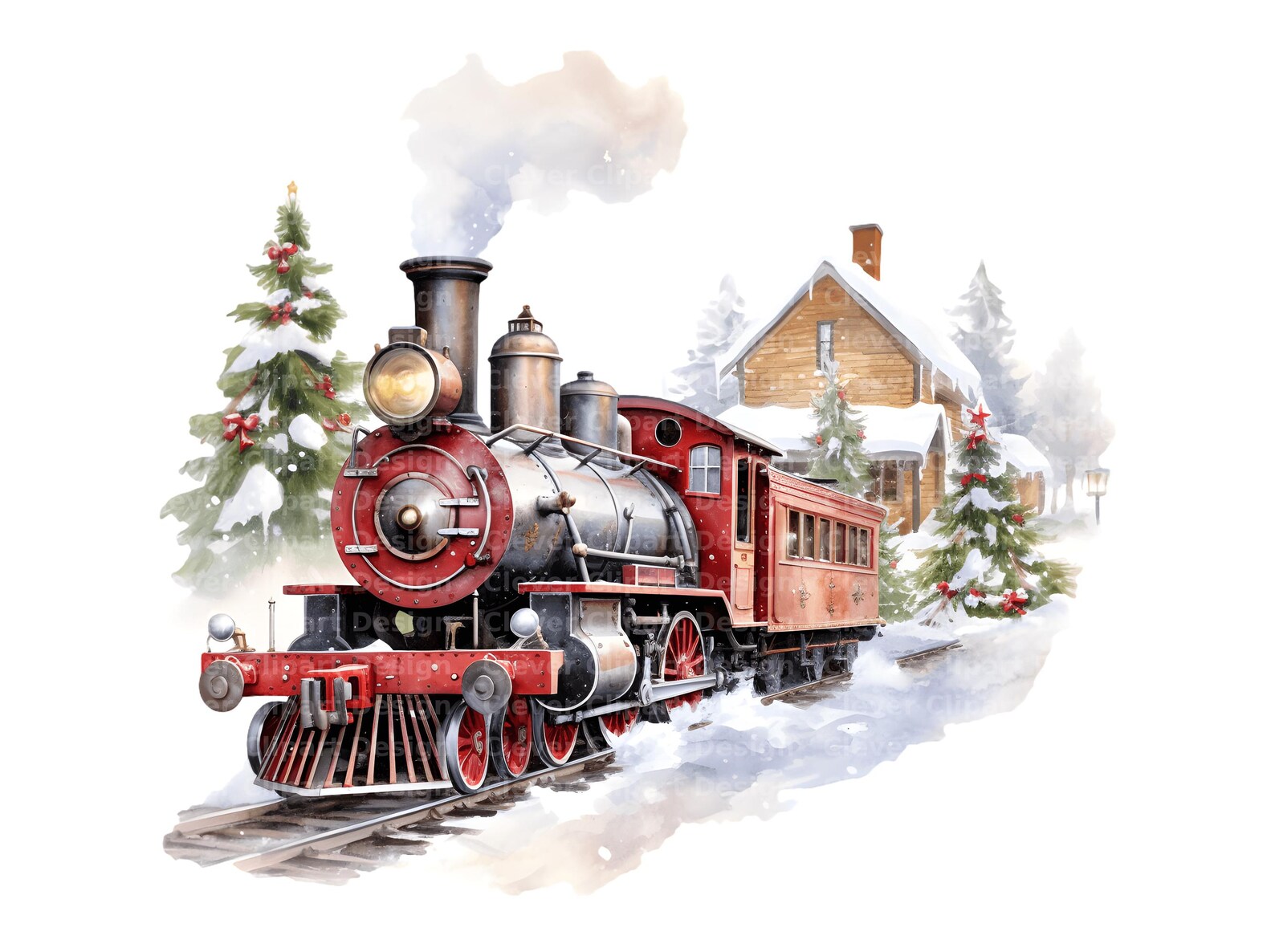 10 Winter Train Clipart, Christmas Train PNG, Festive Steam Train ...