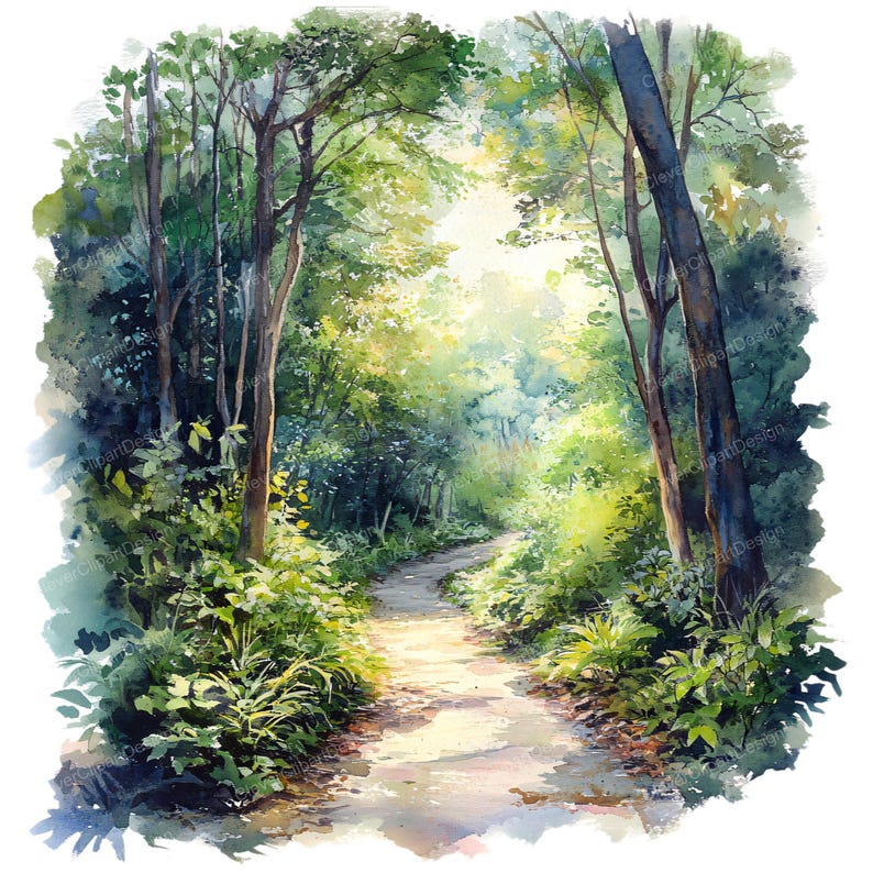 10 Forest Clipart - Watercolor Forest Trail, Woodland Path Picture (PNG ...
