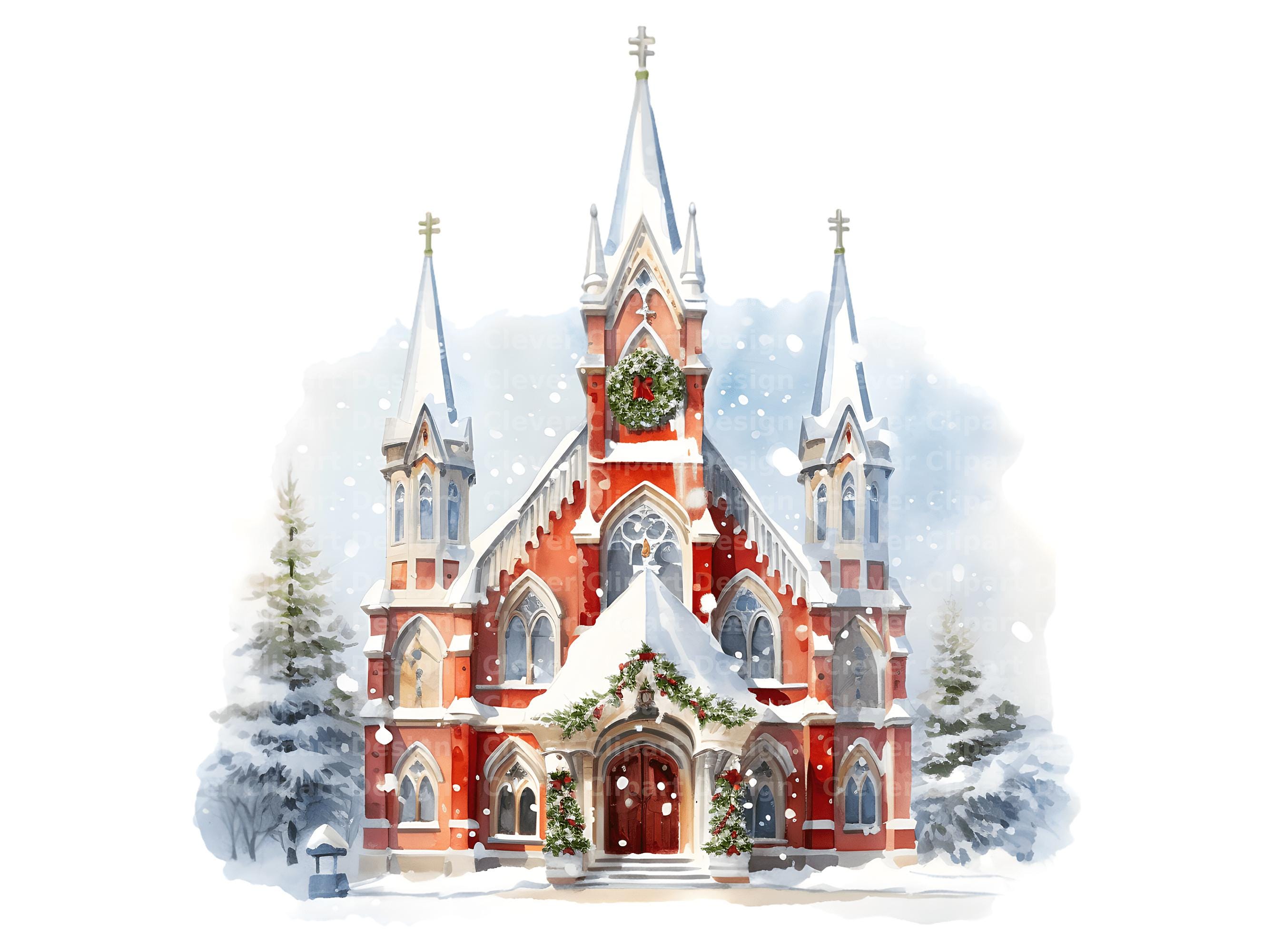 10 Christmas Church Clipart, Christmas Card, Winter Church Clipart ...