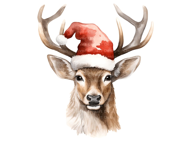 10 Christmas Deer Clipart, Deer With Santa Hat, Raindeer Clipart ...