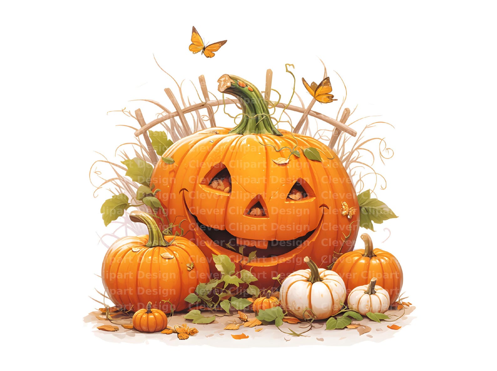 10 Halloween Pumpkin Clipart, Watercolor Halloween Pumpkin, Halloween ...