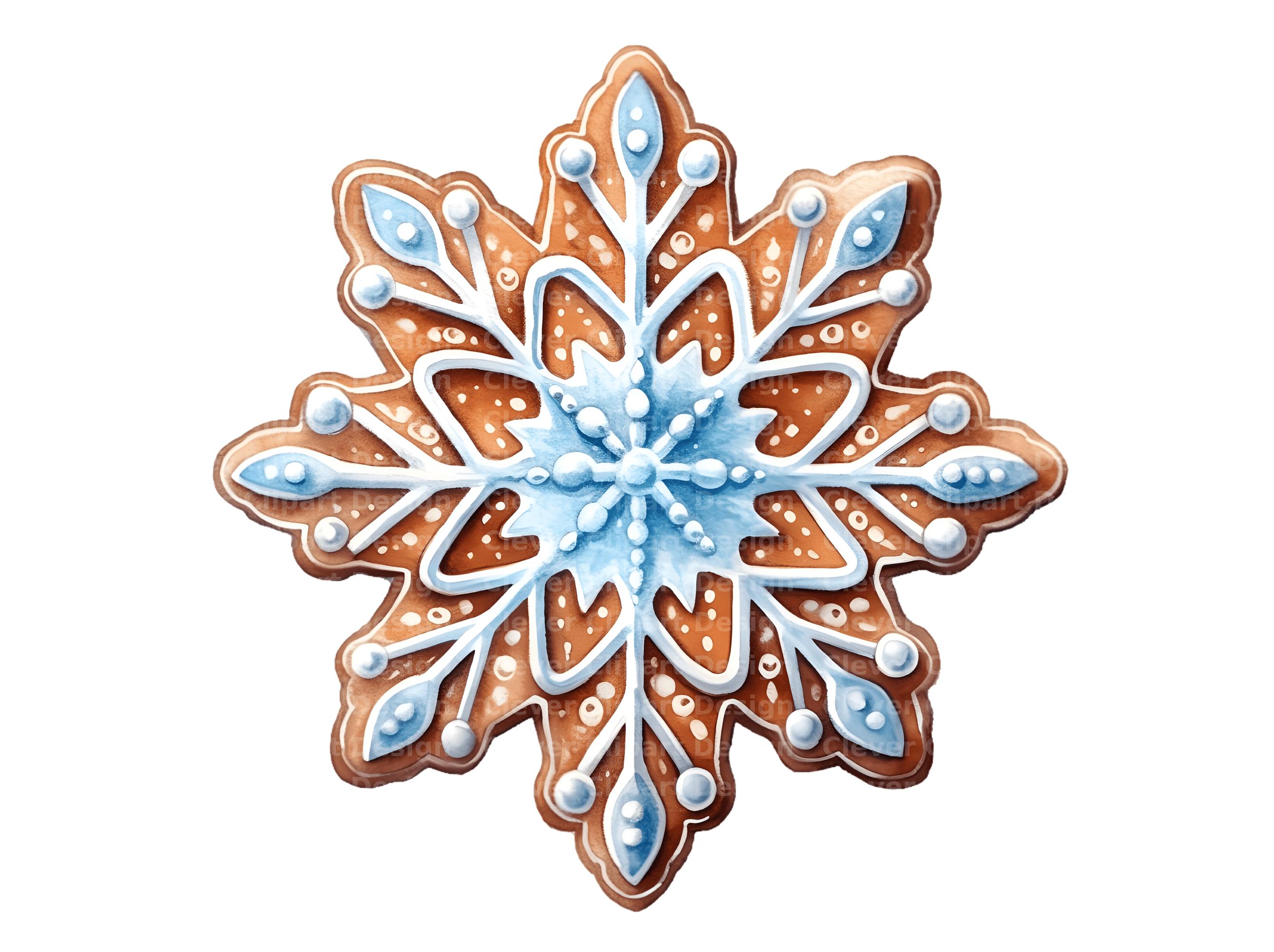 10 Snowflake Cookie Clipart - Watercolor Gingerbread Snowflakes (PNG ...