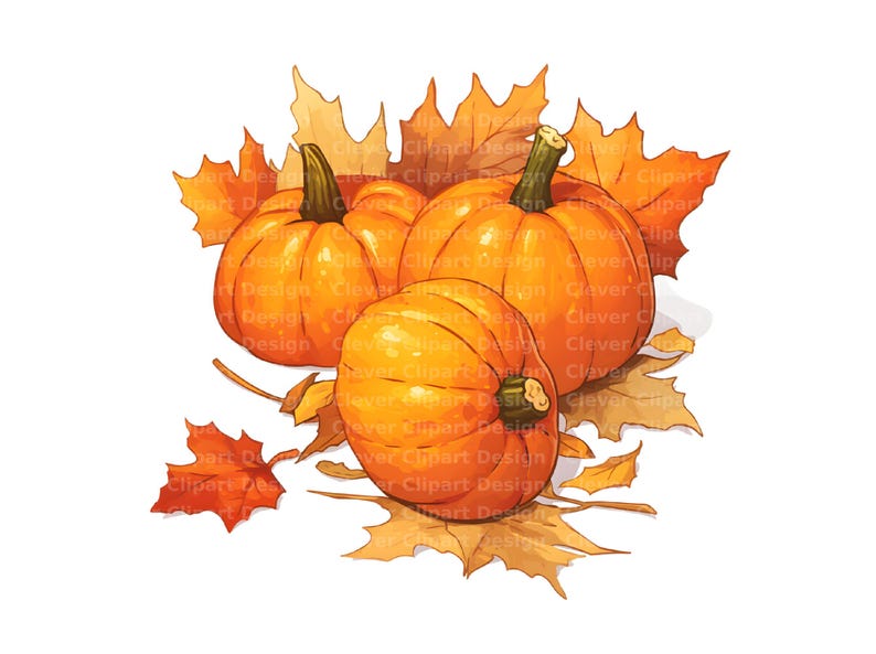 10 Fall Pumpkin Clipart - Watercolor Autumn Pumpkins, Halloween Decor ...