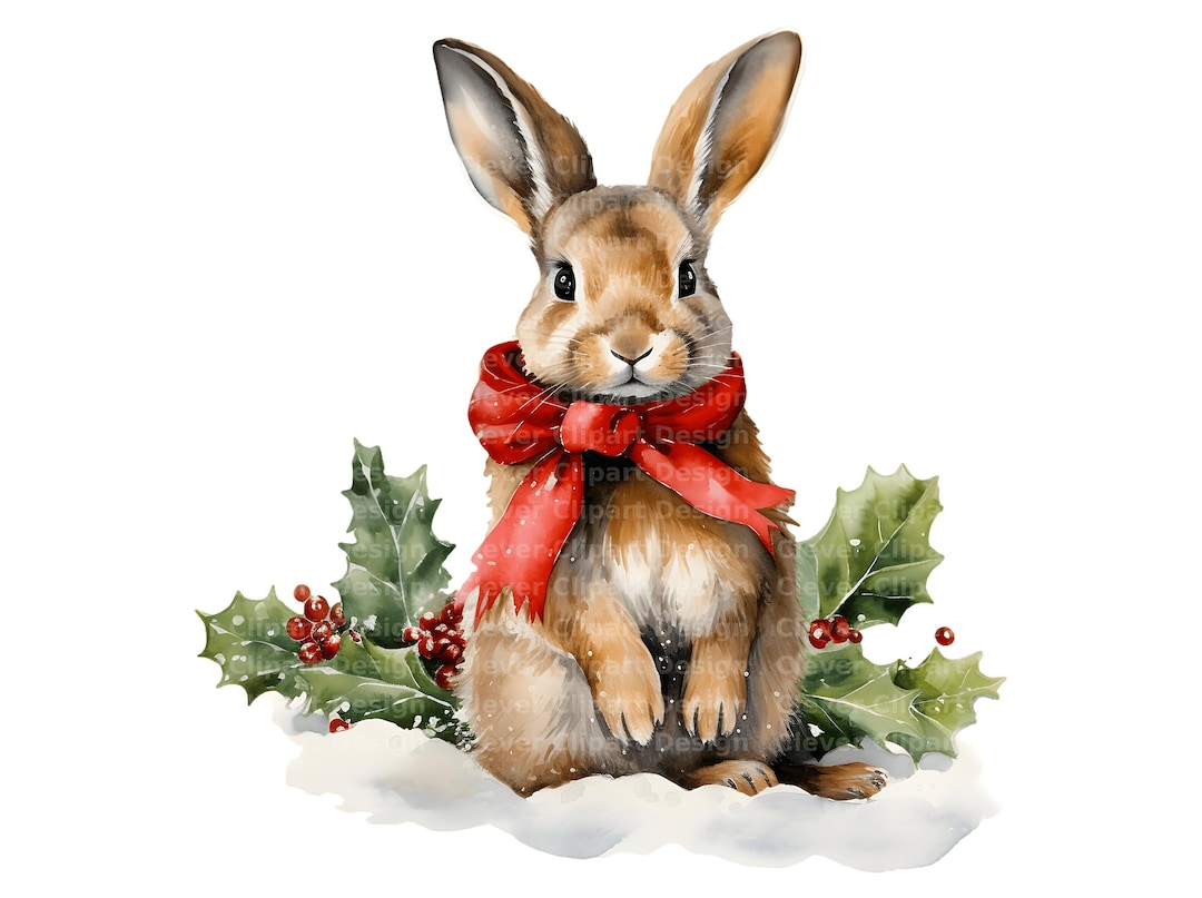 10 Christmas Bunny Clipart, Holiday Rabbit Clipart, Bunny With Scarf ...