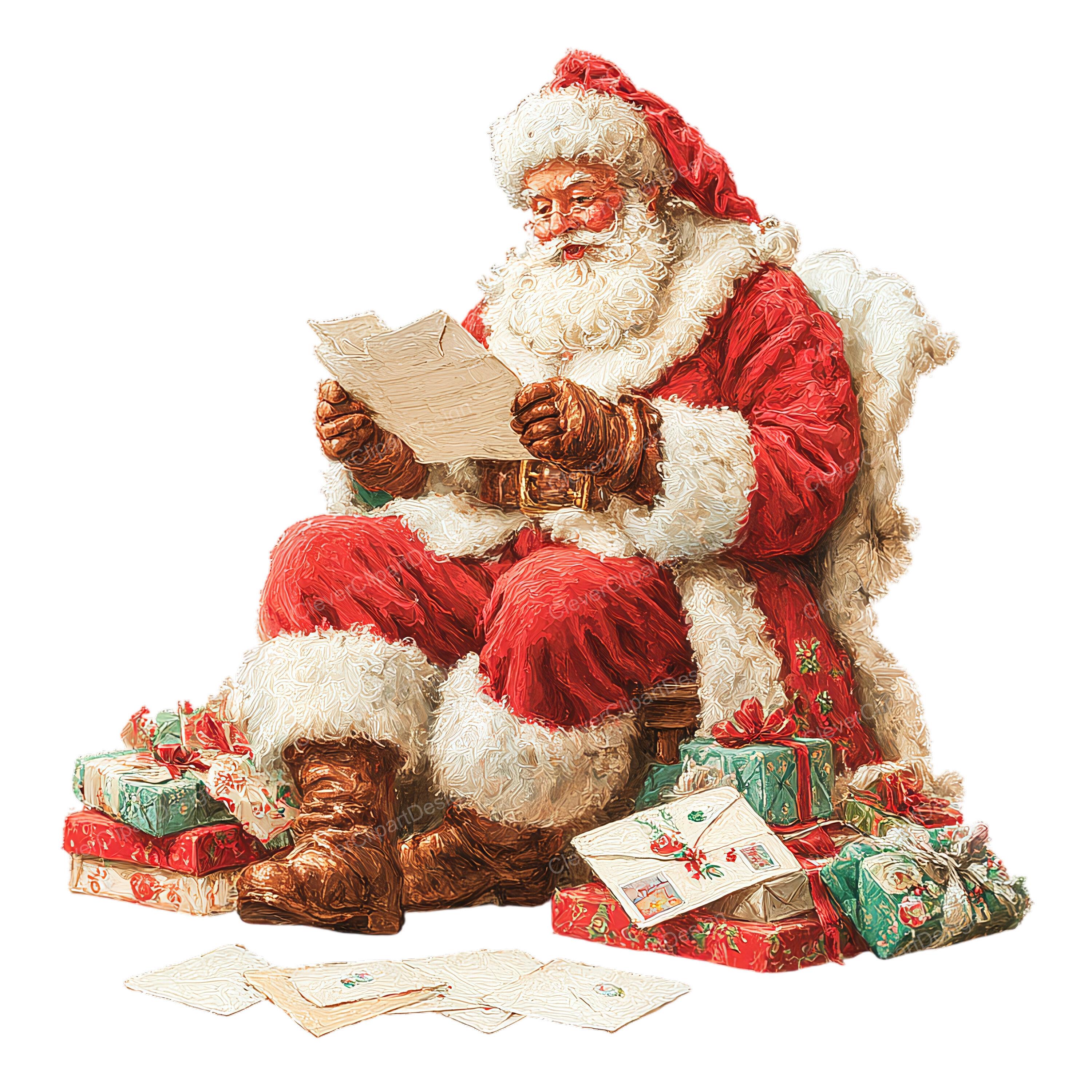 10 Santa Reading Letters Clipart - Vintage Christmas Scene (PNG/JPG ...