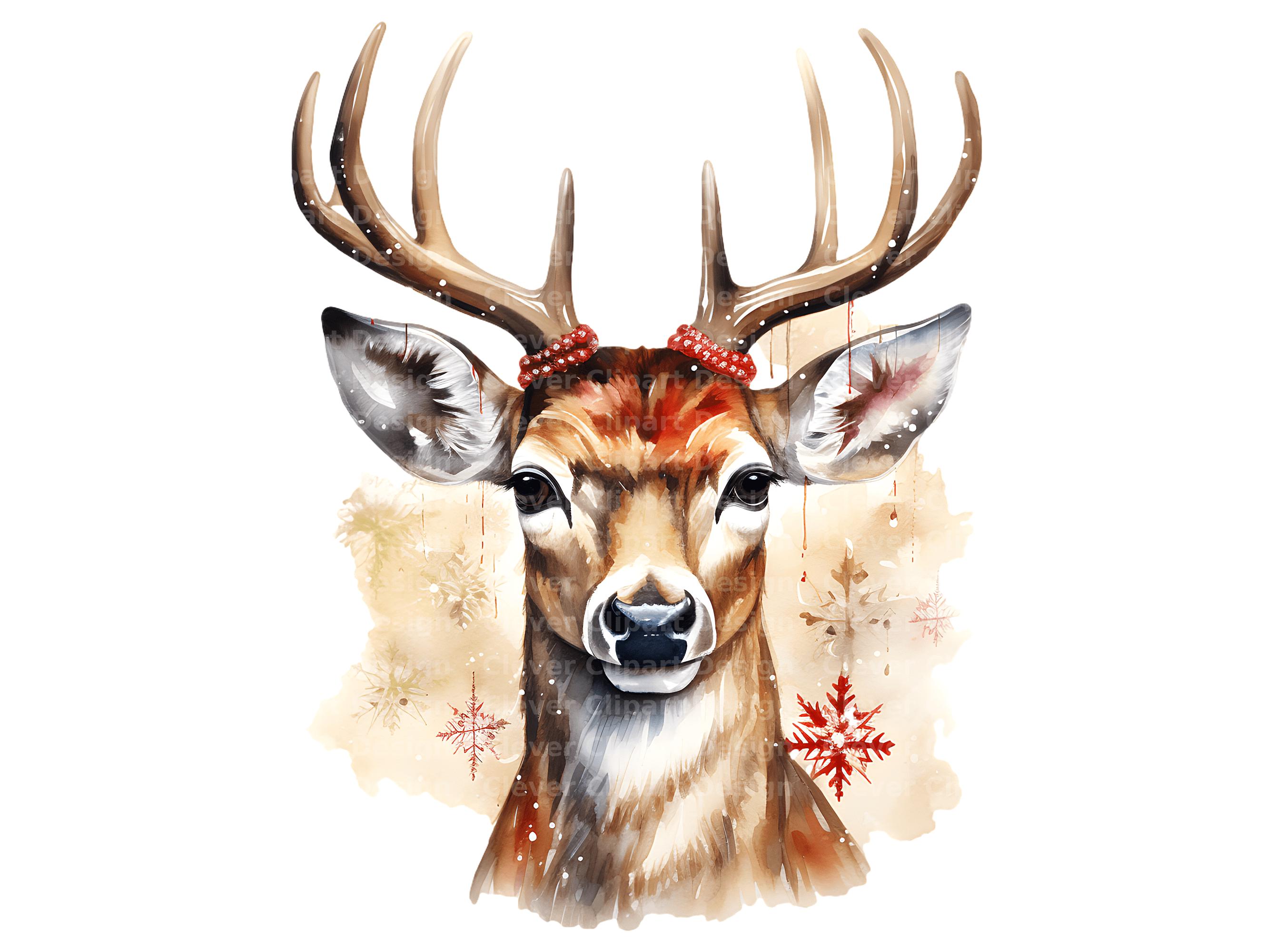 10 Christmas Deer Clipart, Deer With Santa Hat, Raindeer Clipart ...