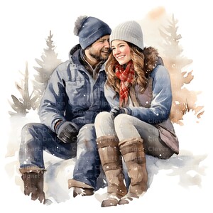 10 Winter Couple Clipart - Watercolor Winter Scene PNG Bundle - Etsy