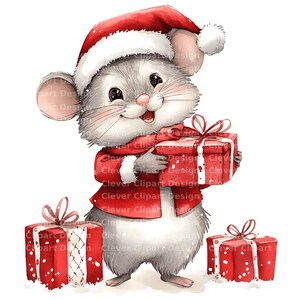 10 Christmas Mouse Clipart - Watercolor Holiday Mice PNG Bundle - Etsy ...