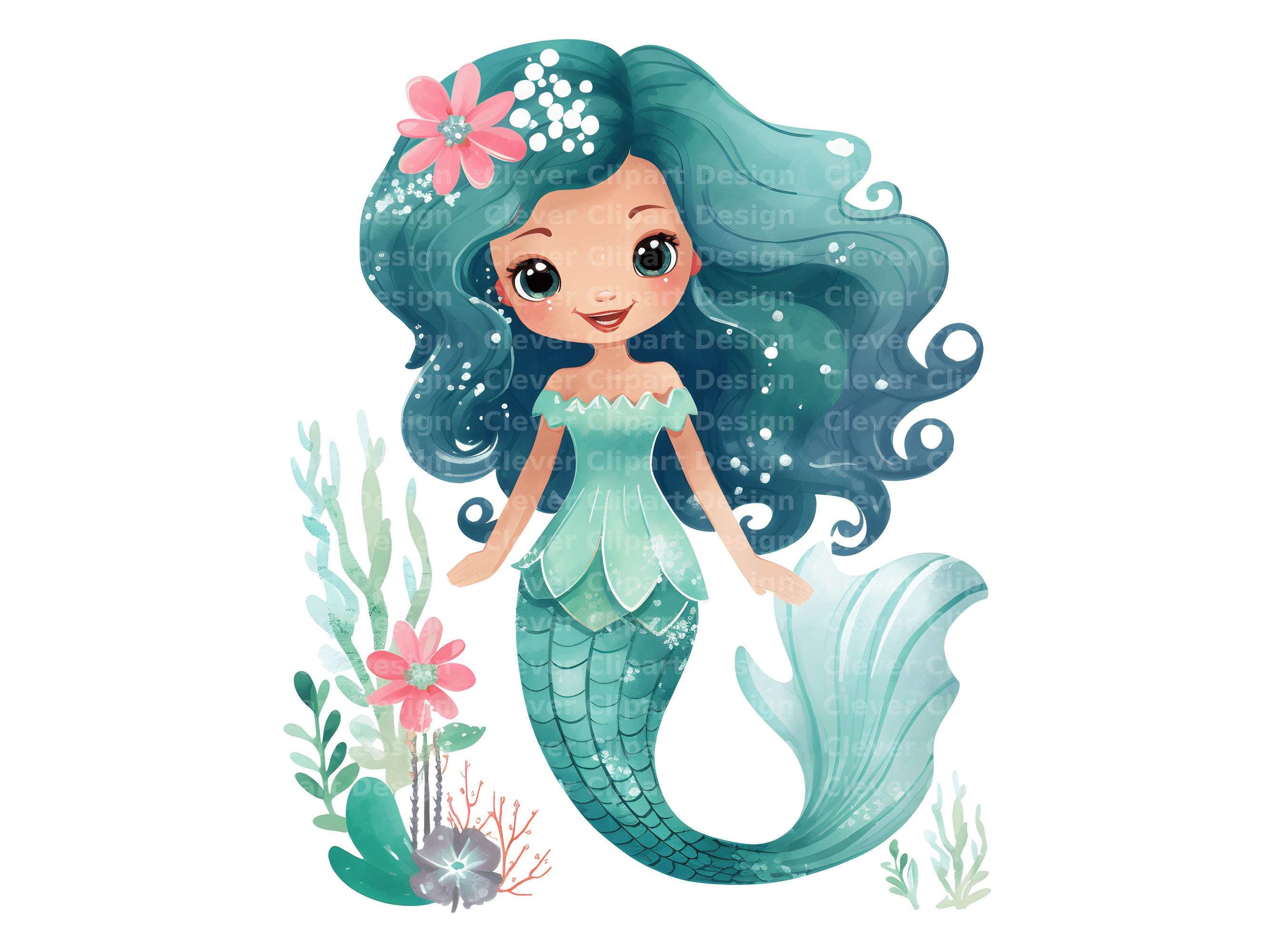 10 Cute Mermaid Clipart, Cartoon Mermaid PNG, Sea Siren Clipart ...