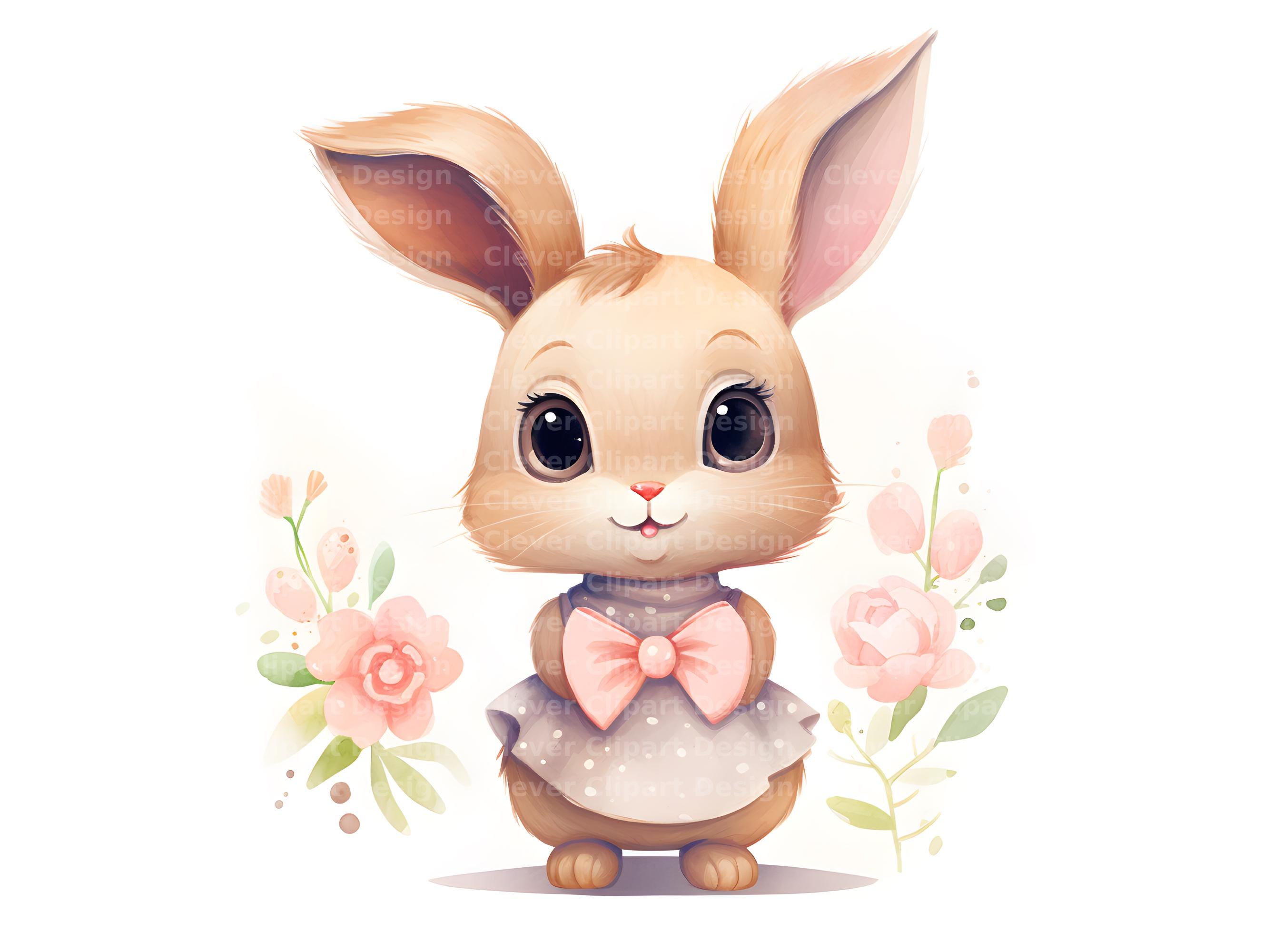 10 Watercolor Bunny Clipart - Baby Rabbit PNG Bundle, Floral Nursery ...
