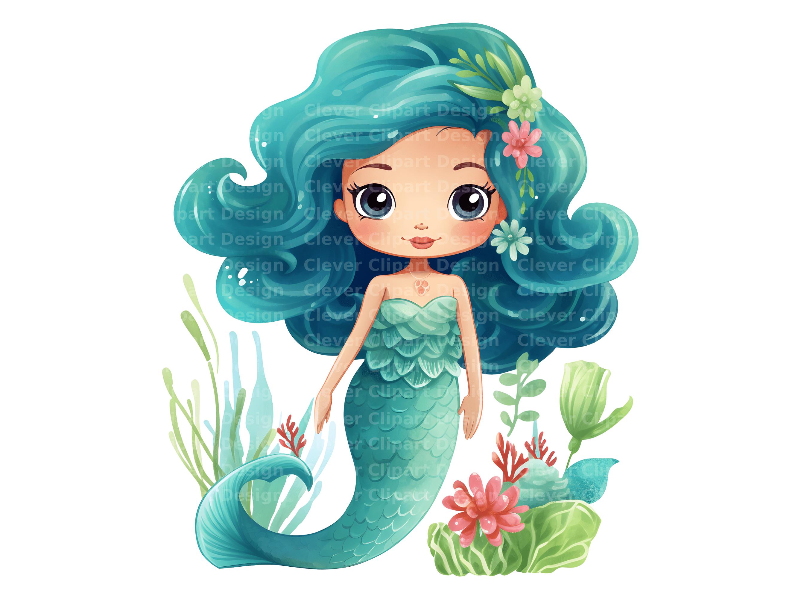 10 Cute Mermaid Clipart, Cartoon Mermaid PNG, Sea Siren Clipart ...