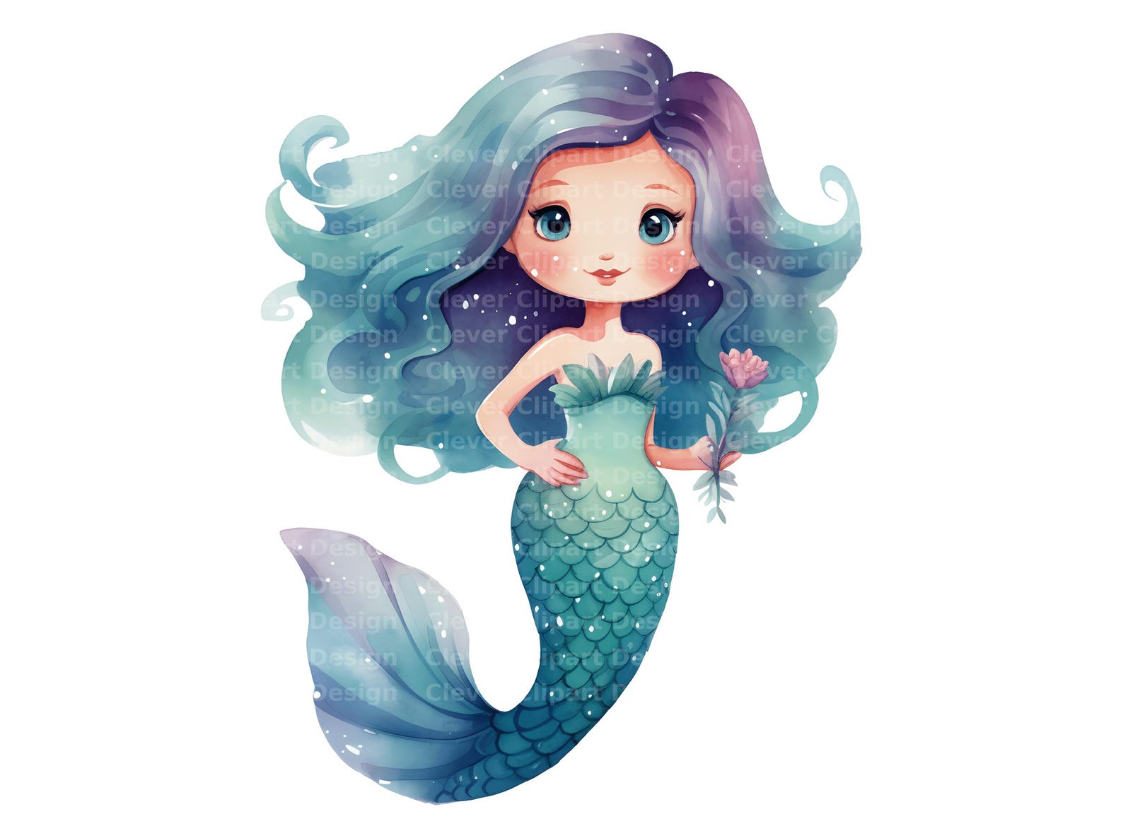 10 Cute Mermaid Clipart, Cartoon Mermaid PNG, Sea Siren Clipart ...