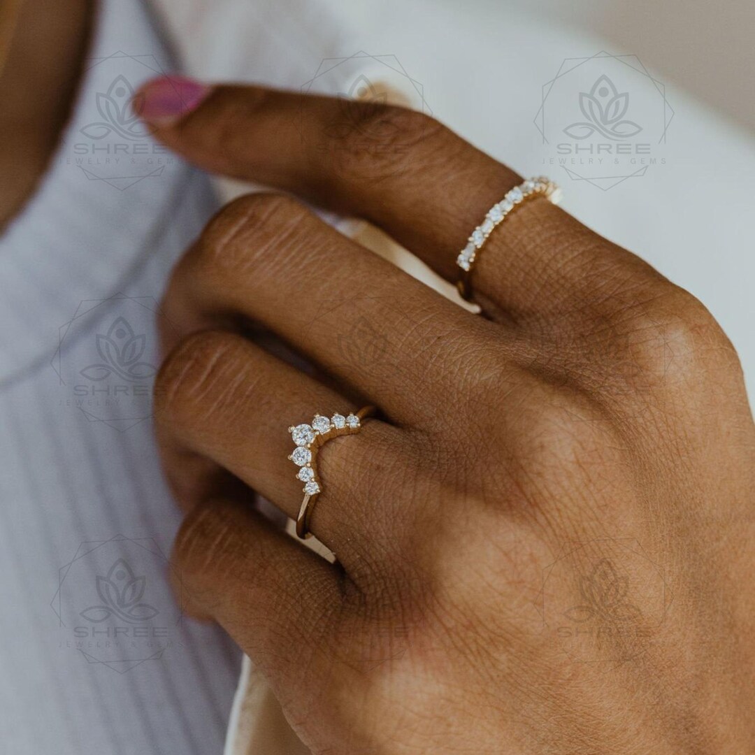 Curved Chevron Moissanite Band, Sterling Silver Stacking Ring, Tiara ...