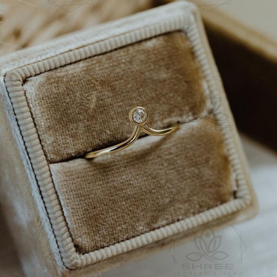 Curved Wedding Band, Tiny Bezel Set Diamond V Tracer, Elegant ...