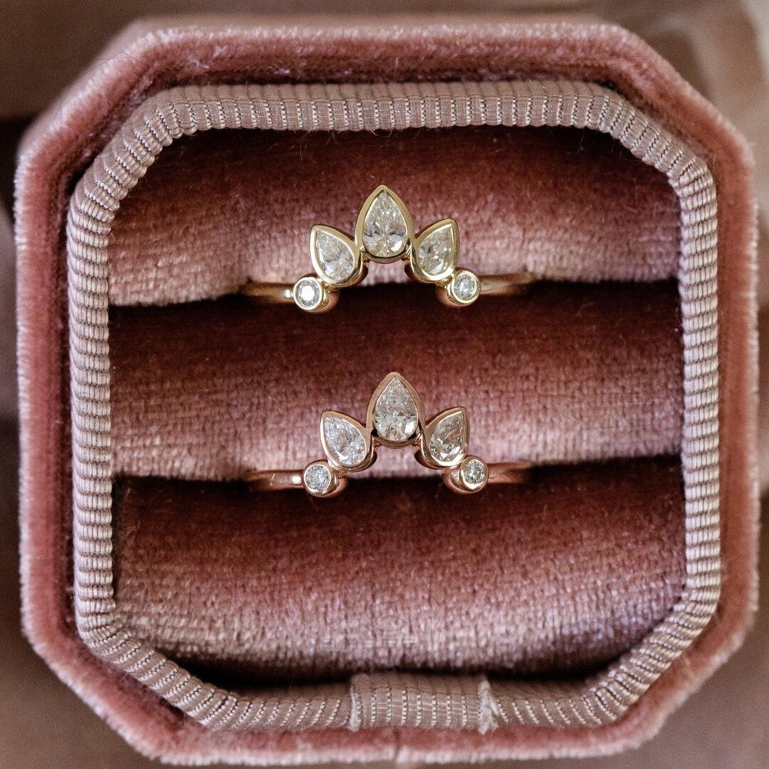 Moissanite Pear Crown Contour Band, Silver Wedding Ring, Stackable ...