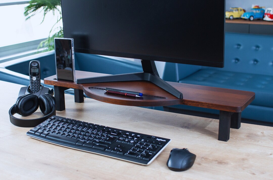 Modern Solid Wood Monitor Stand Monitor Riser Desk Organizer Laptop ...