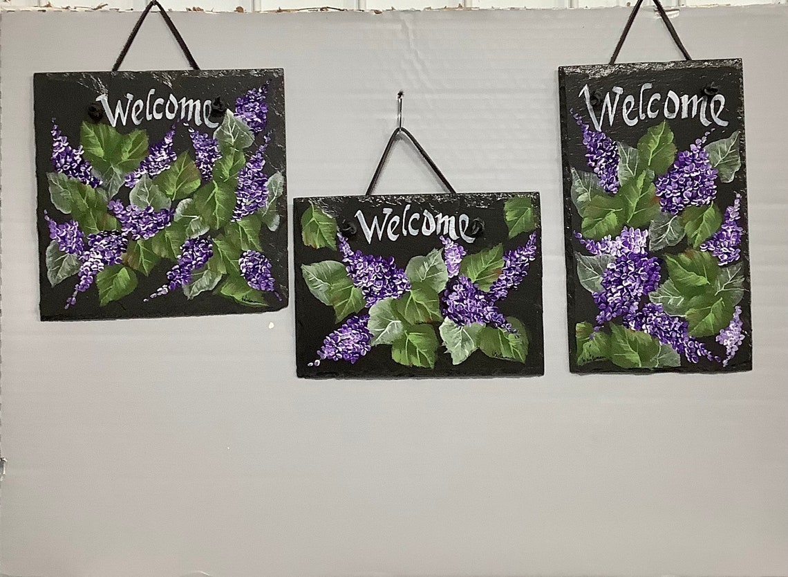 Slate Lilac Welcome Sign Wall Hanging - Etsy