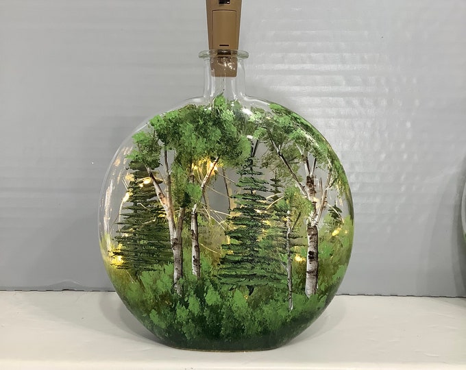 Bottle Light Hand Painted Glass Forest - Etsy