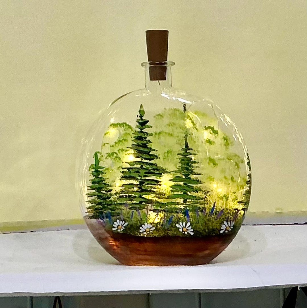 Bottle Light Hand Painted Glass Forest Path - Etsy