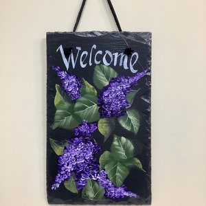 Slate Lilac Welcome Sign Wall hanging | Etsy