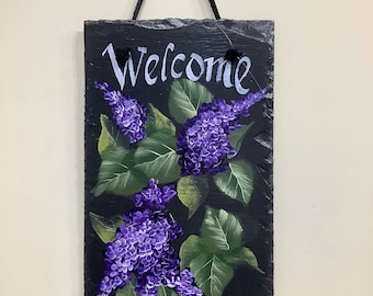 Slate Welcome Sign Wall Hanging Hand Painted Beach Scene With | Etsy
