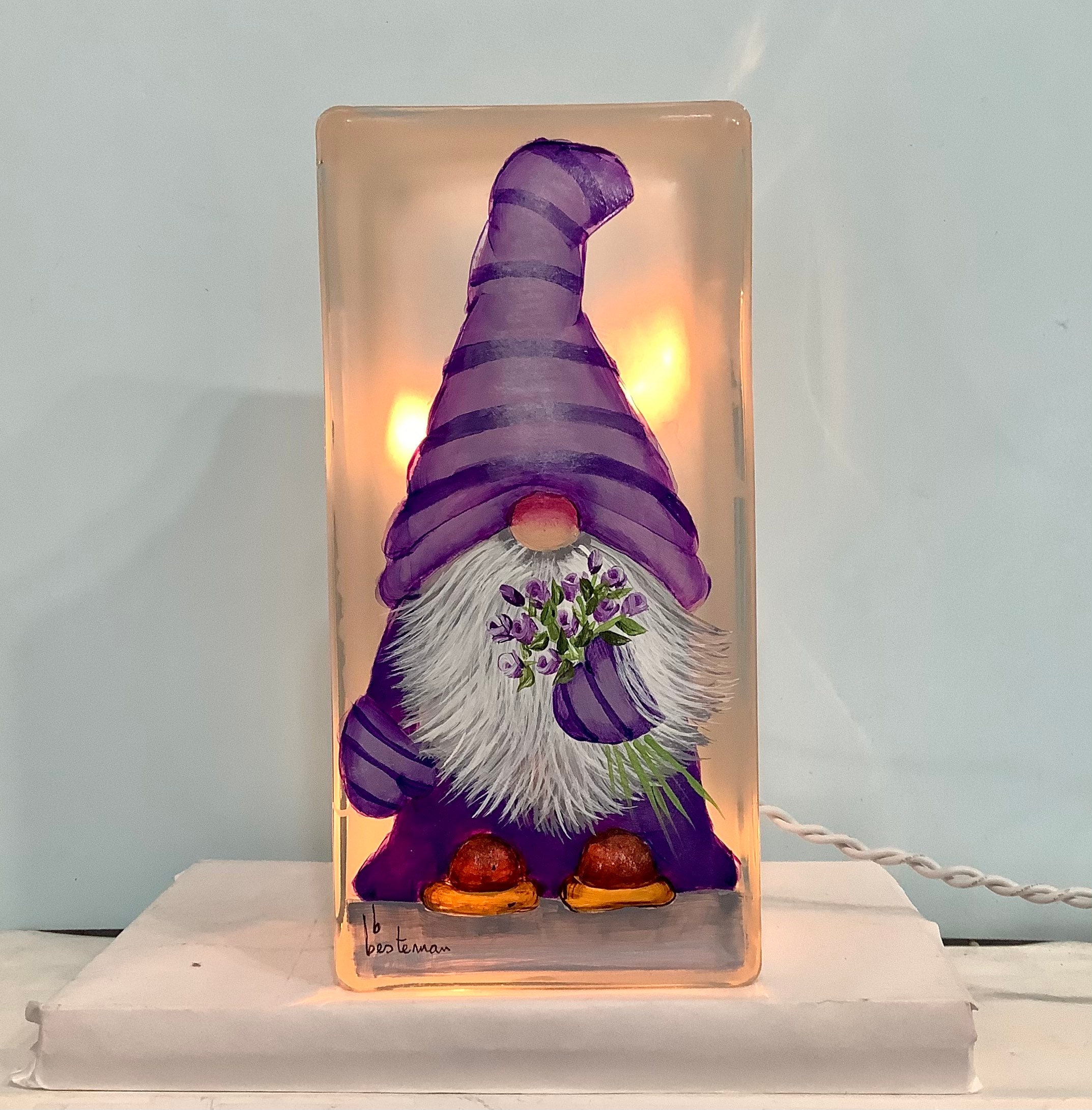 Glass block night light lamp Gnome | Etsy